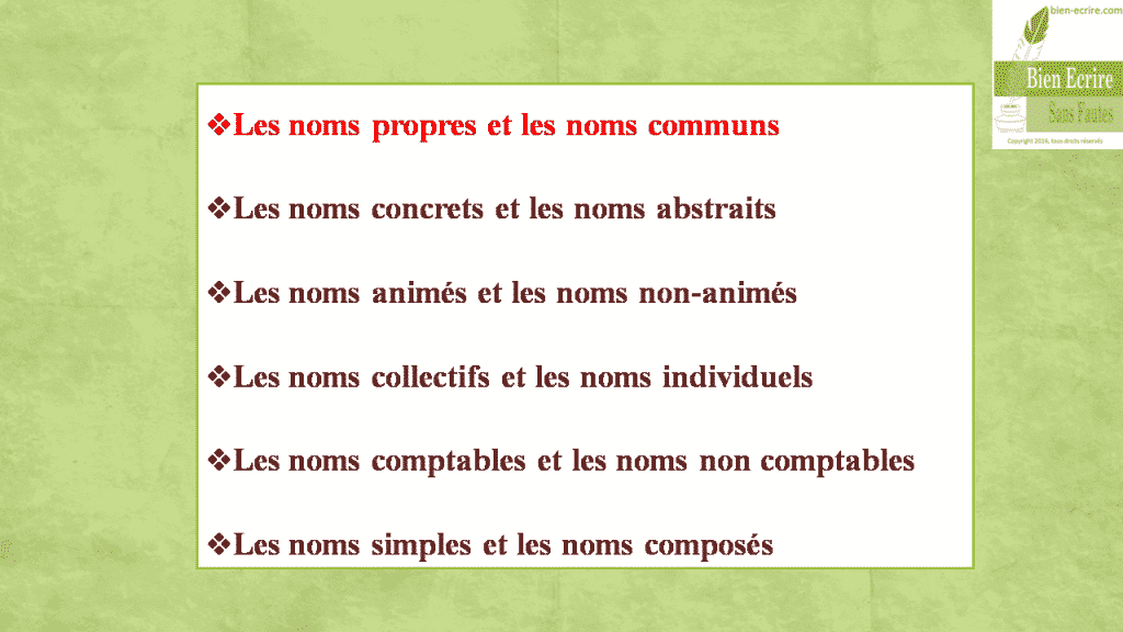 Les catégories du nom - Bien écrire