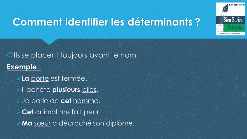 Répérer les classes grammaticales : les déterminants - Bien écrire