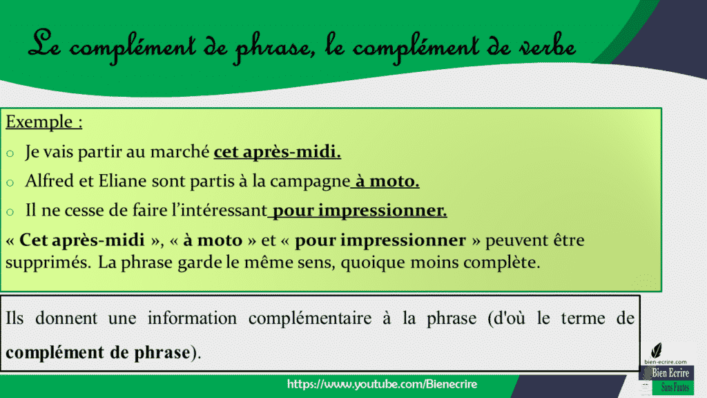 Le complément de phrase, le complément de verbe - Bien écrire