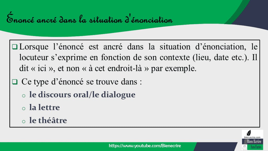 La situation d’énonciation : énoncé ancré/coupé - Bien écrire