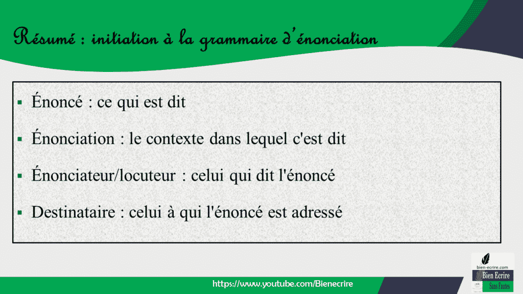 Initiation à la grammaire d’énonciation : énoncé, locuteur ...