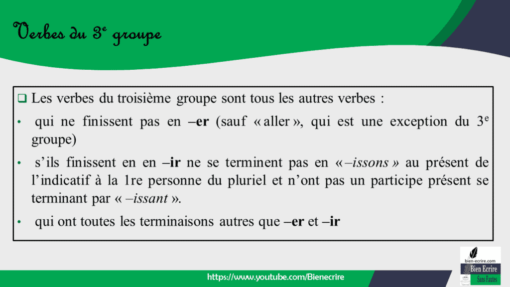 Les groupes de verbe : 1er, 2e, 3e - Bien écrire