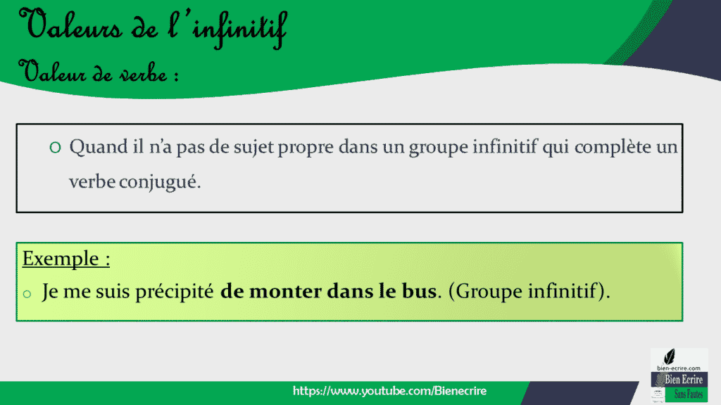 Valeur de l’infinitif 1 – infinitif présent - Bien écrire