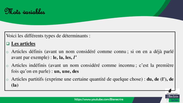 Les classes de mots variables - Bien écrire