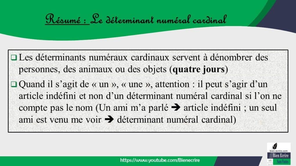 Le déterminant numéral cardinal (déterminant 8/13) - Bien écrire