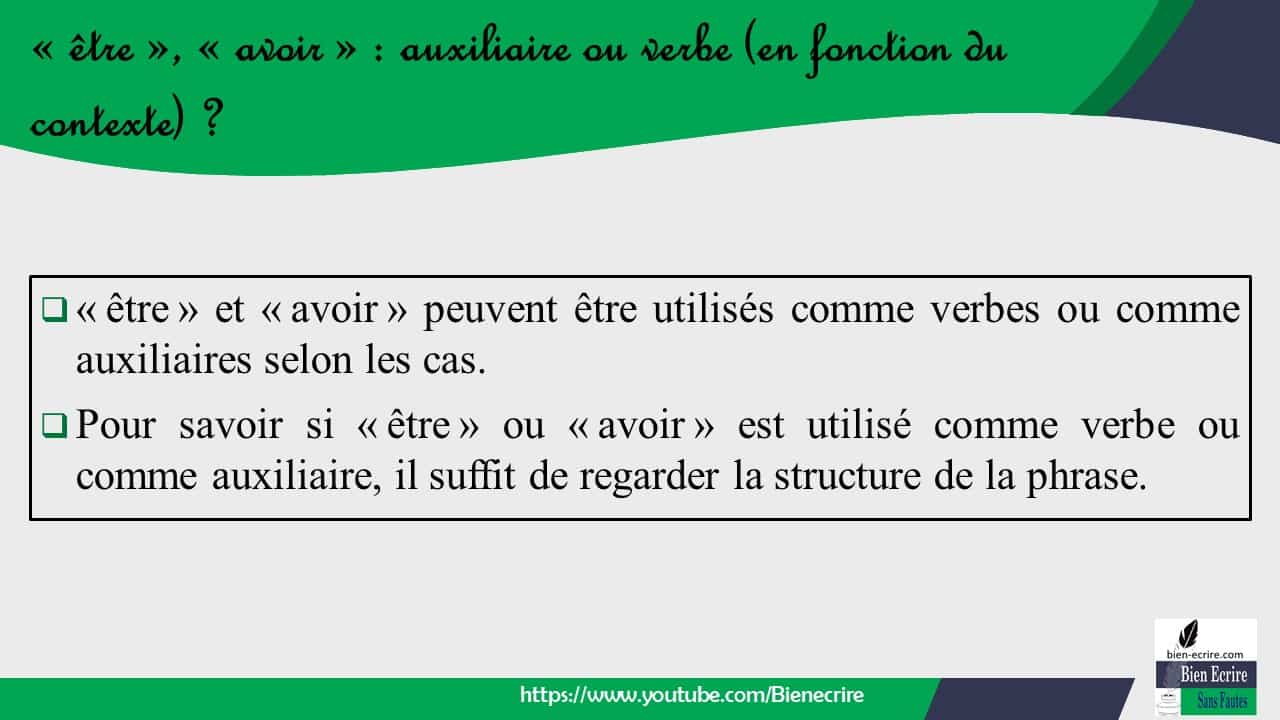 Verbe ou auxiliaire ? Avoir et être (verbe 6/20) - Bien écrire