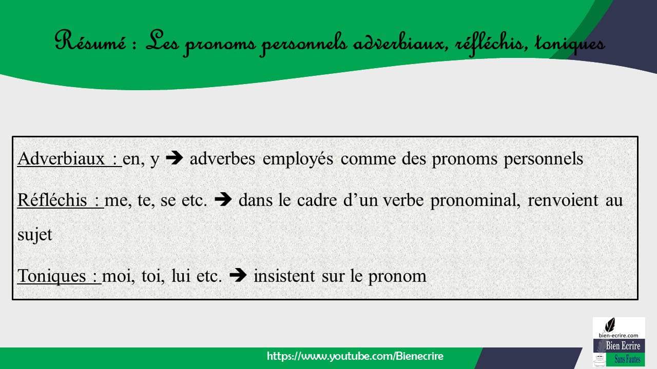 Pronom 5 – pronom personnel adverbial, réfléchi, tonique - Bien écrire