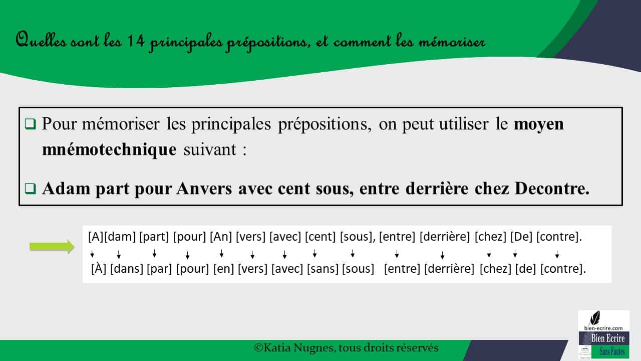 Préposition 2 – Mémorisation de 14 prépositions - Bien écrire