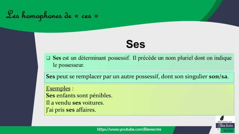 Homophone 12 – ces, ses, c’est, s’est, sais, sait - Bien écrire