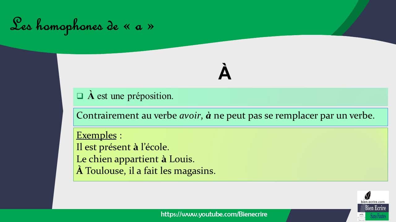 Homophone 2 -A, à - Bien écrire