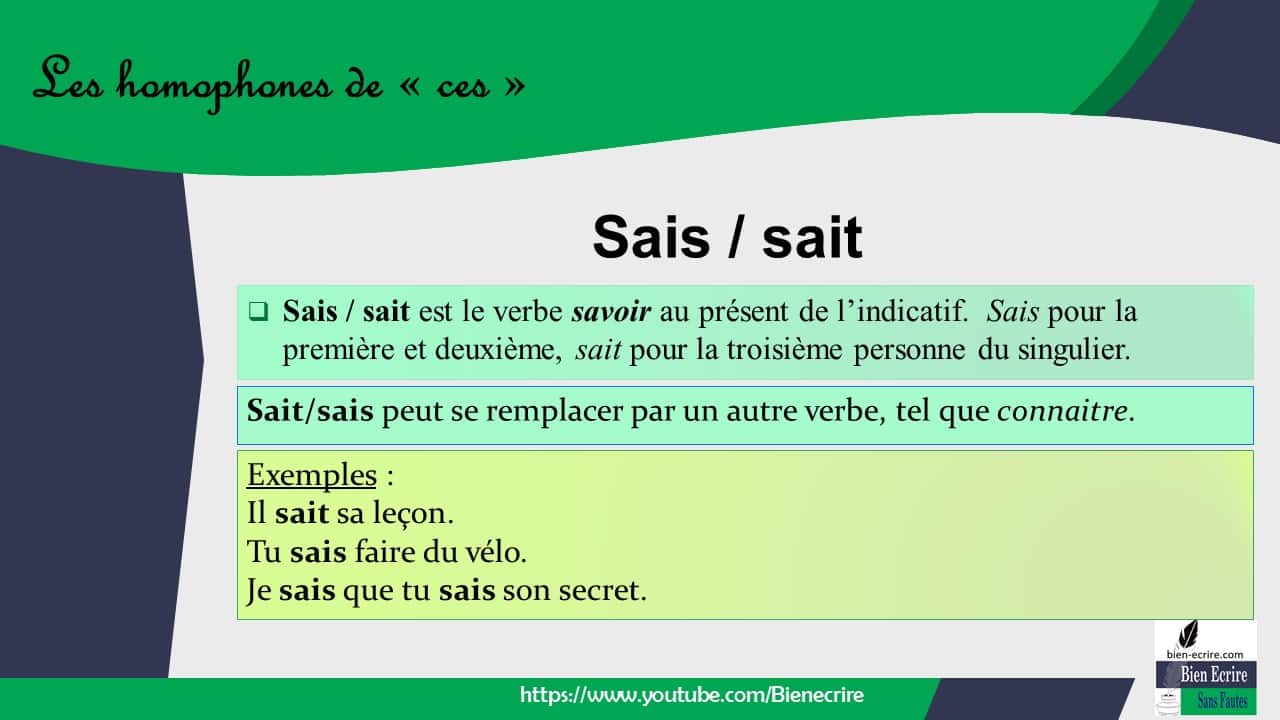Homophone 12 – ces, ses, c’est, s’est, sais, sait - Bien écrire