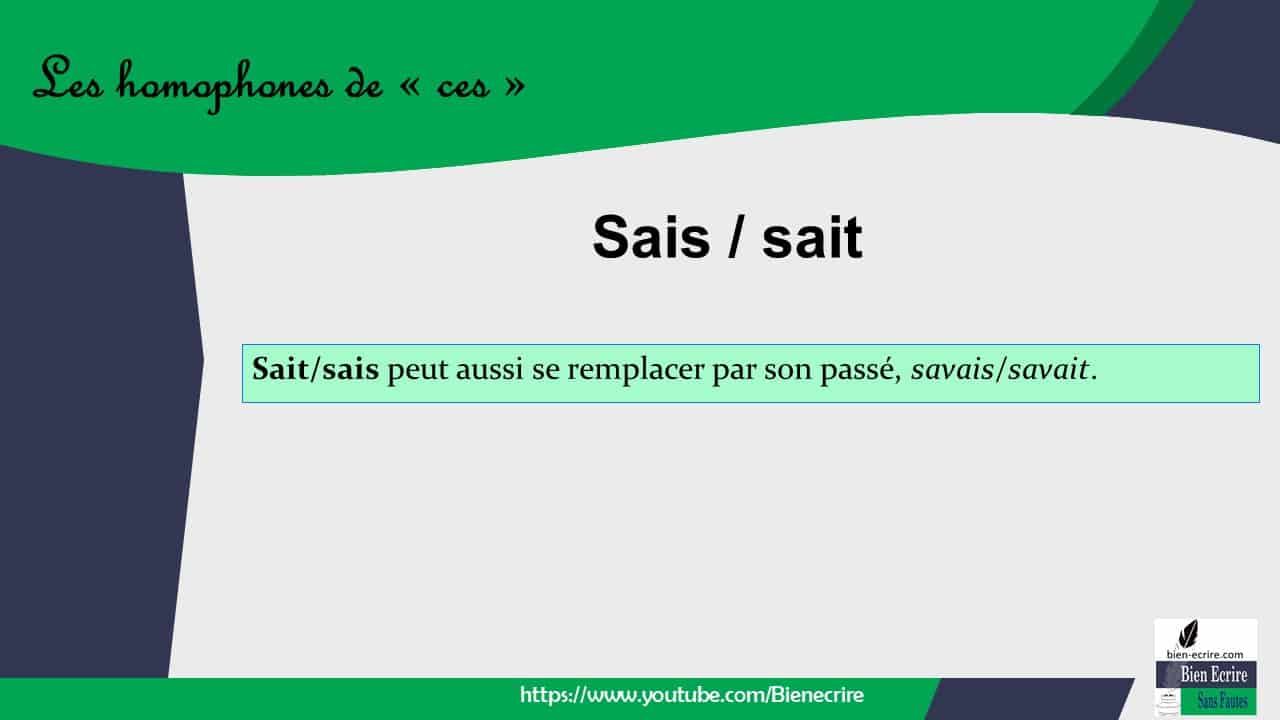 Homophone 12 – ces, ses, c’est, s’est, sais, sait - Bien écrire