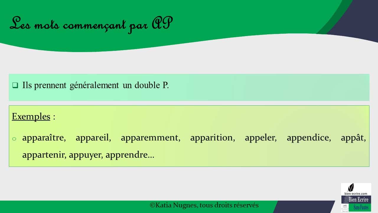 Orthographe 5 – mots commençant par AP - Bien écrire