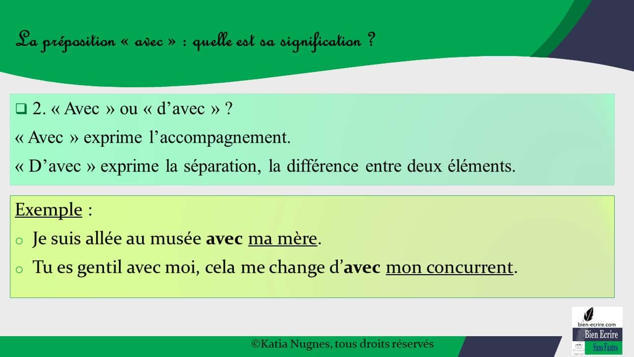 Préposition 8 – avec - Bien écrire