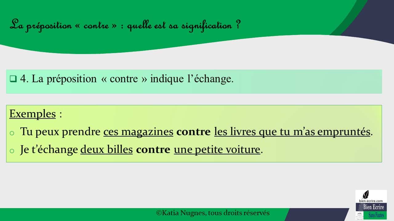 Préposition 11 – contre - Bien écrire