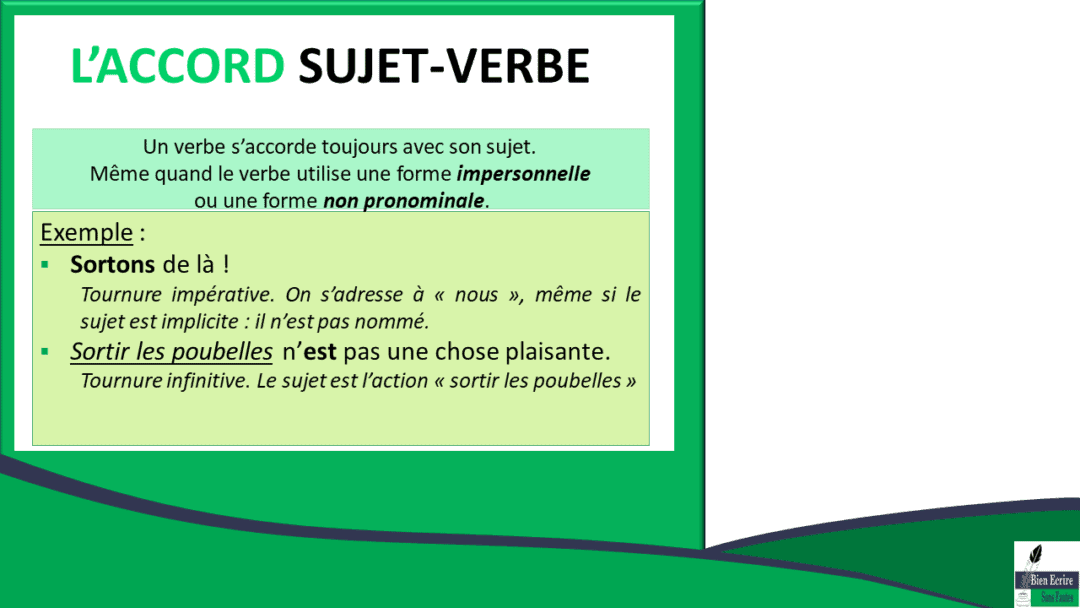 L’accord sujet-verbe (niveau débutant) : sujet inversé, forme ...